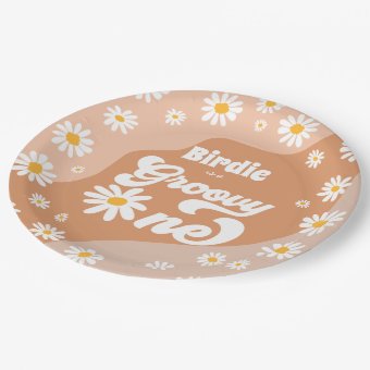 Groovy One 1st Birthday Party Boho Retro Daisy Paper Plates | Zazzle