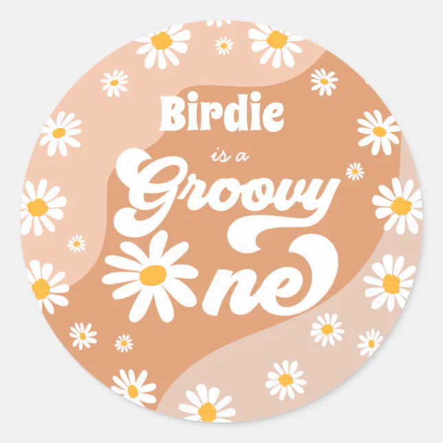 Groovy One 1st Birthday Party Retro Daisy Favors Classic Round Sticker ...