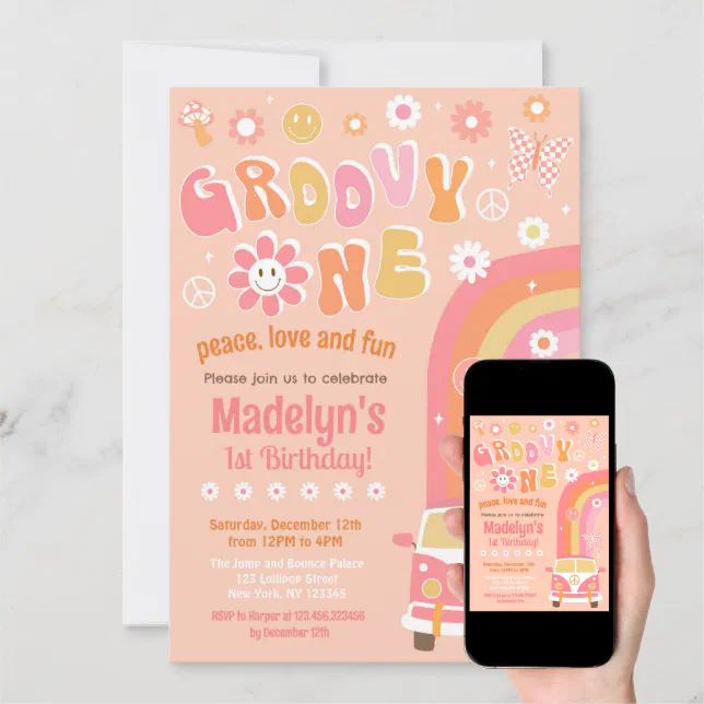 Groovy One Boho Retro First Birthday Invitations | Zazzle