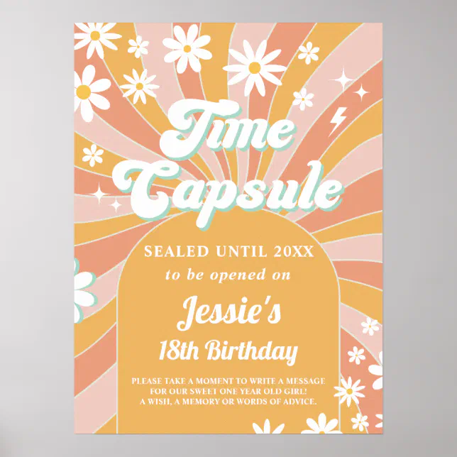 Groovy One Boho Sunshine 1st Birthday Time Capsule Poster | Zazzle