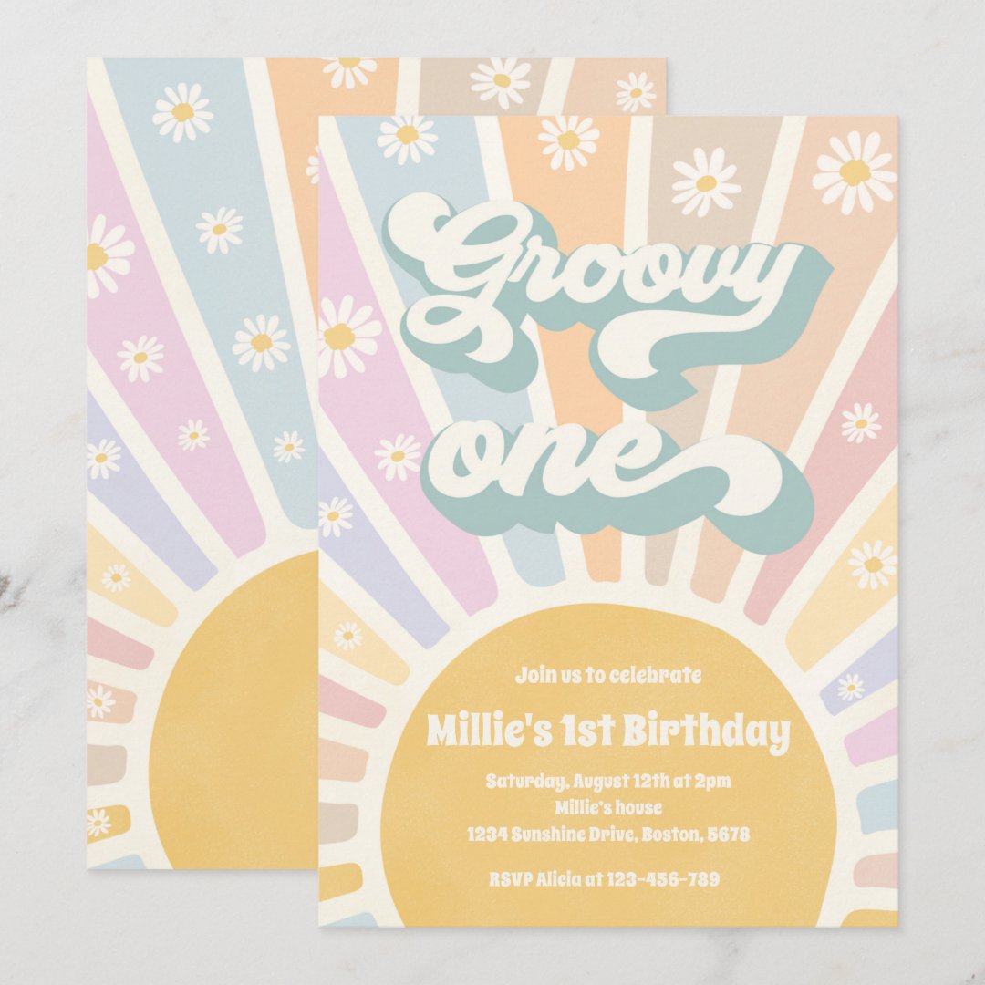 Groovy One Boho Sunshine Daisy Birthday Party Invitation | Zazzle