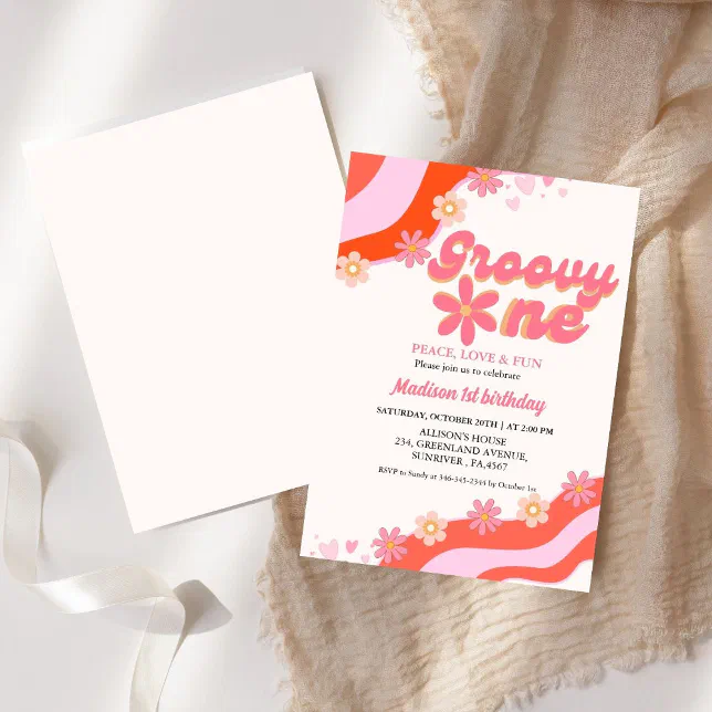 Groovy One daisy flower Retro Groovy 1st birthday Invitation | Zazzle
