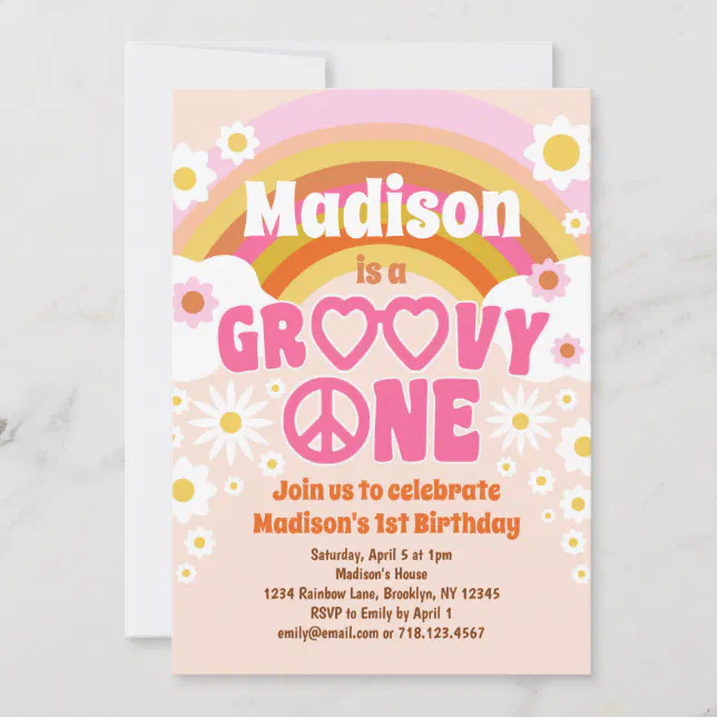 Groovy ONE Hippie Party 1st Birthday Invitation | Zazzle