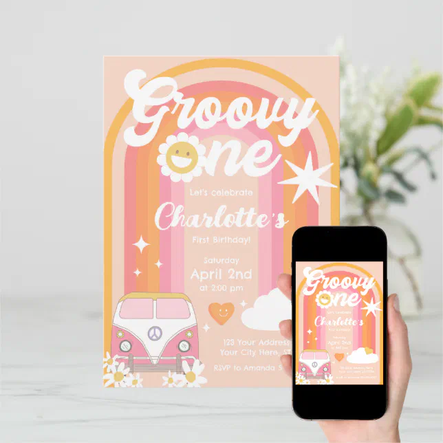 Groovy One Invitation, Groovy Birthday Invitation | Zazzle