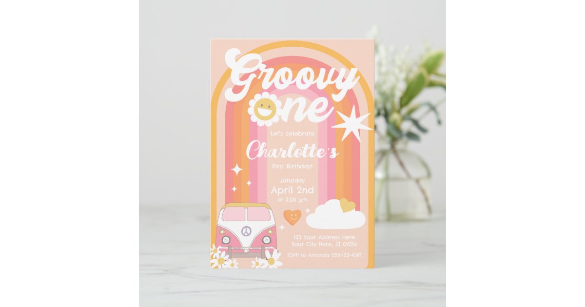 Groovy One Invitation, Groovy Birthday Invitation | Zazzle
