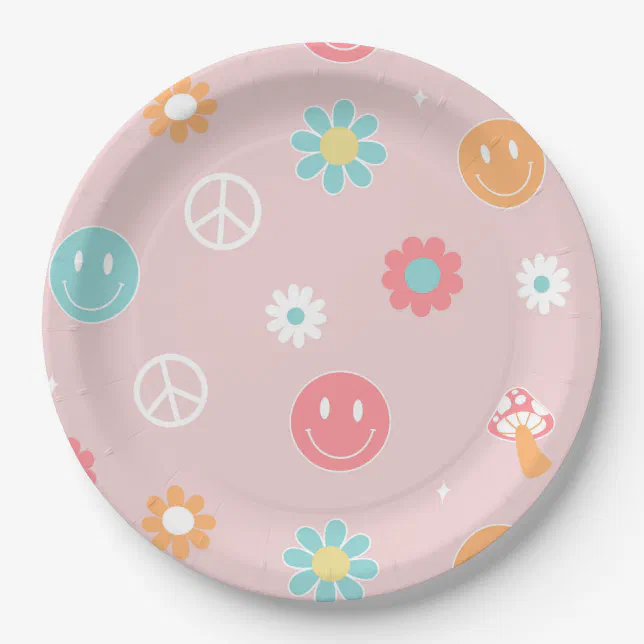 Groovy One Retro Boho Birthday Party Paper Plates | Zazzle