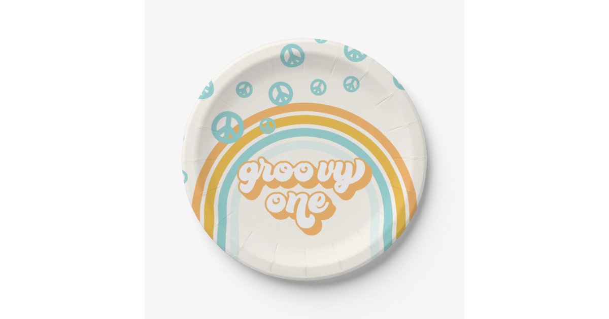 Groovy One Retro Boy 1st Birthday Paper Plates | Zazzle