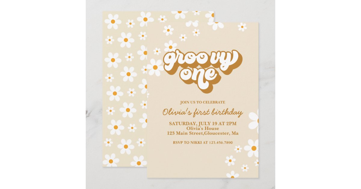 Groovy One Retro Daisy 1st Birthday Invitation | Zazzle