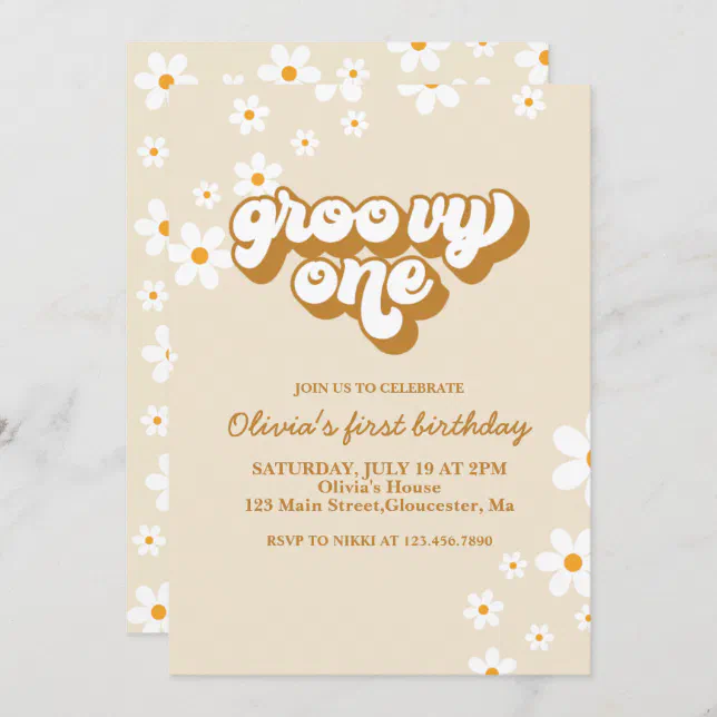 Groovy One Retro Daisy 1st Birthday Invitation | Zazzle