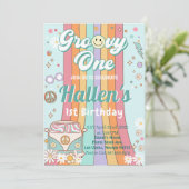 Groovy One Retro Daisy Rainbow First Birthday Invitation | Zazzle