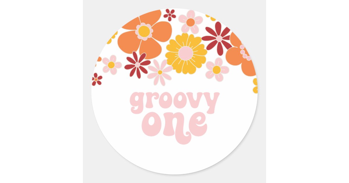 Groovy One Retro Floral 1st birthday Classic Round Sticker | Zazzle