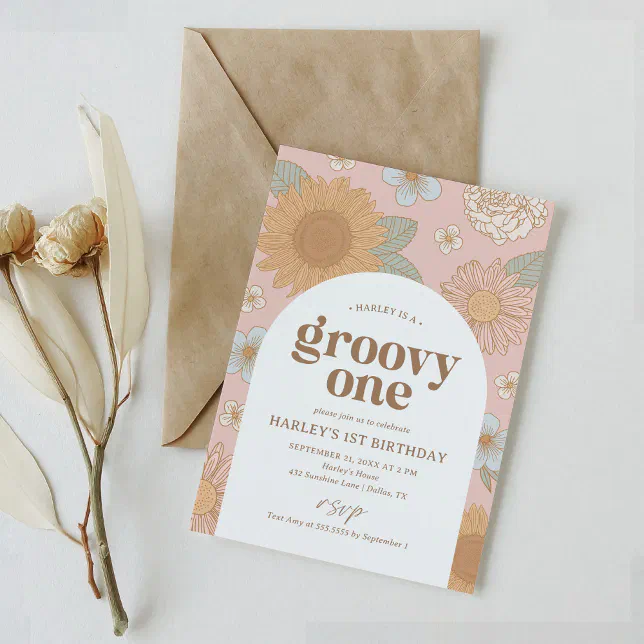 Groovy One Retro Floral 1st Birthday Invitation | Zazzle