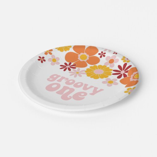 Groovy One Retro Floral 1st birthday Paper Plates | Zazzle