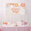 Groovy One Retro Floral Birthday Banner | Zazzle