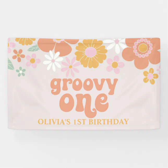 Groovy One Retro Floral Birthday Banner | Zazzle