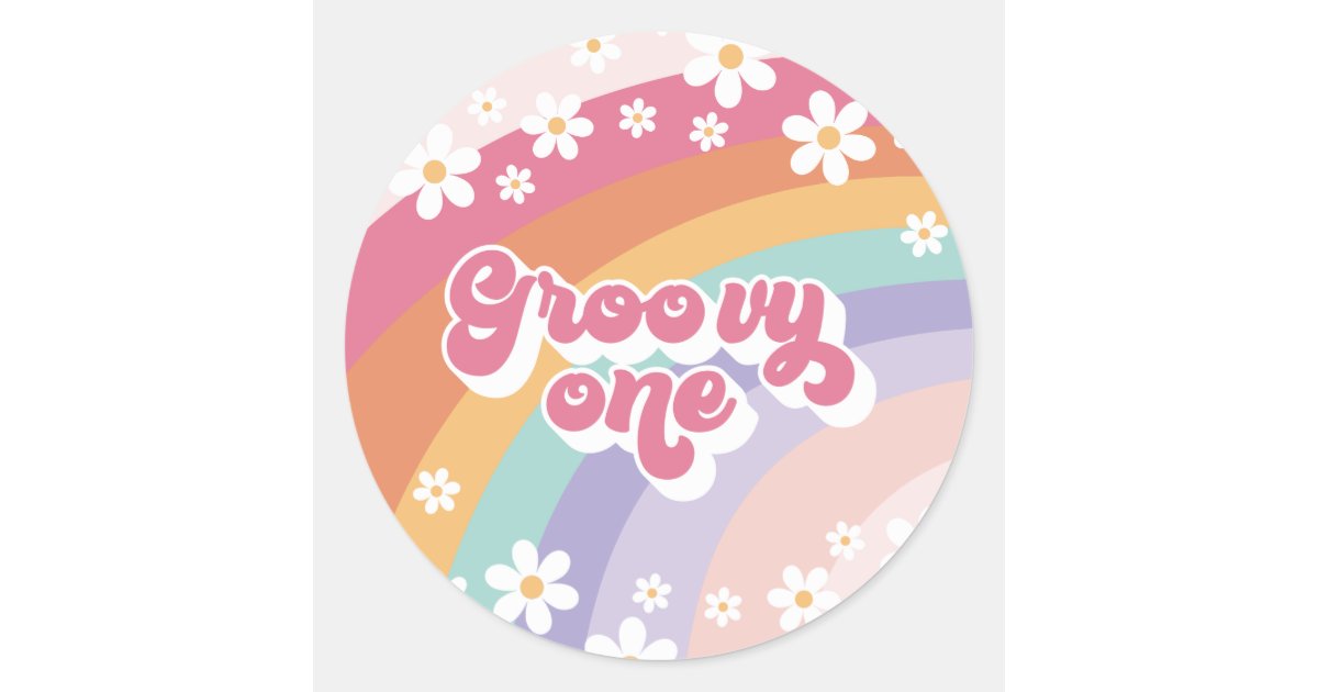 Groovy One Retro Rainbow 1st Birthday Classic Round Sticker | Zazzle