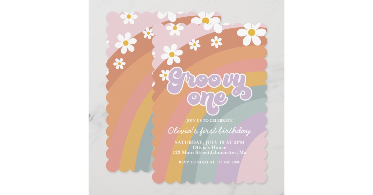 Groovy One Retro Rainbow 1st Birthday Invitation | Zazzle