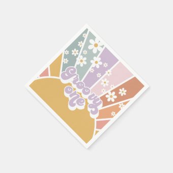 Groovy One Retro Sunshine Rainbow Daisy Napkins | Zazzle