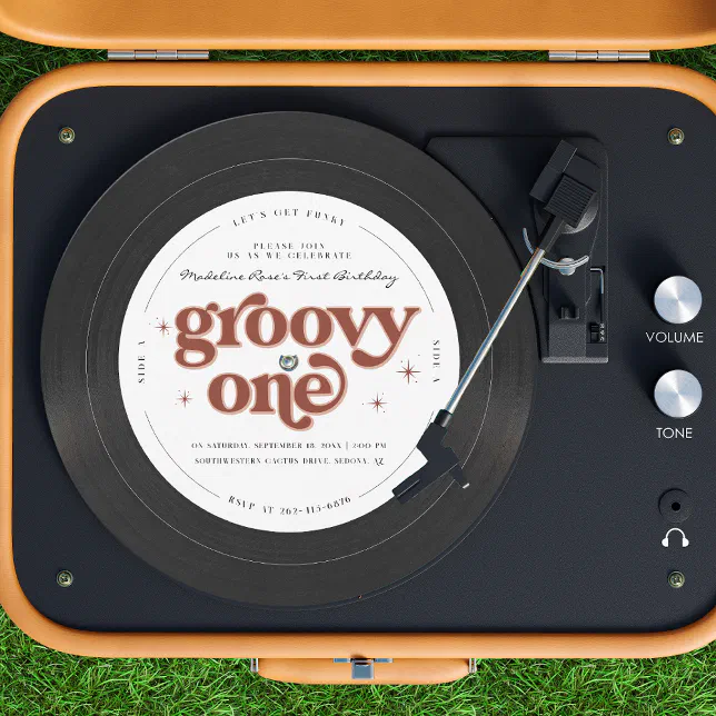 Groovy One Retro Vinyl Record Invitation | Zazzle