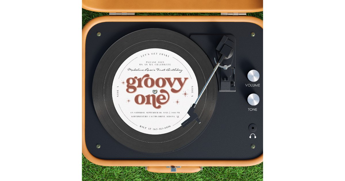 Groovy One Retro Vinyl Record Invitation | Zazzle