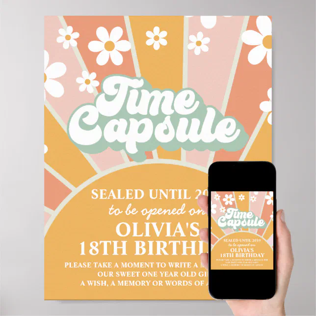 Groovy One Sunshine First Birthday Time Capsule Poster | Zazzle