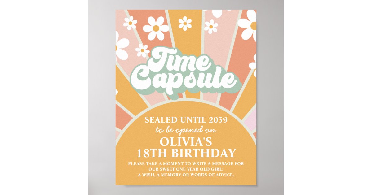 Groovy One Sunshine First Birthday Time Capsule Poster | Zazzle
