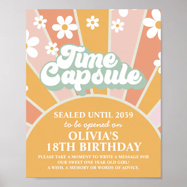 Groovy One Sunshine First Birthday Time Capsule Poster | Zazzle