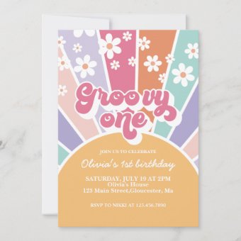 Groovy One Sunshine Rainbow Daisy Invitation | Zazzle