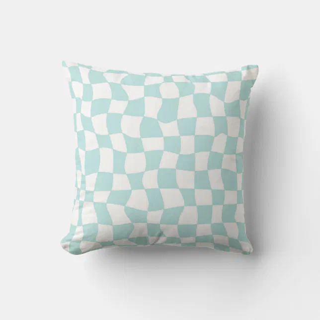Groovy Pastel Blue White Checks Checkered Throw Pillow | Zazzle