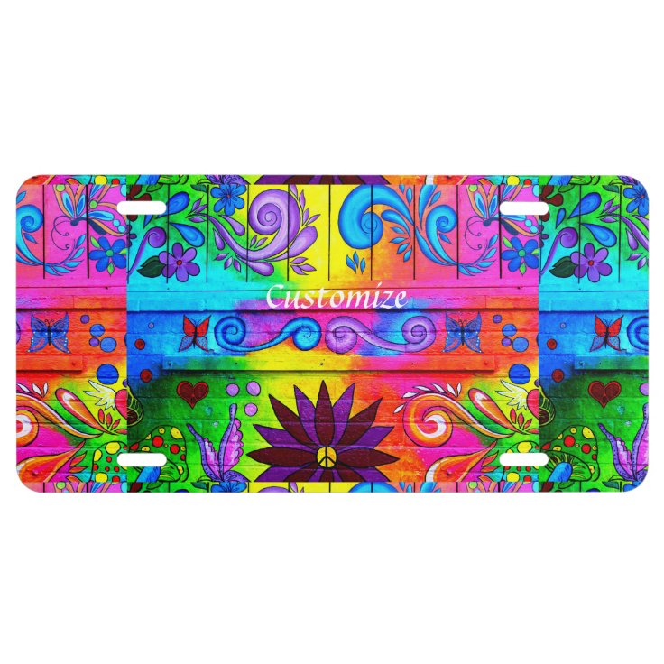 groovy peace and love hippie license plate | Zazzle