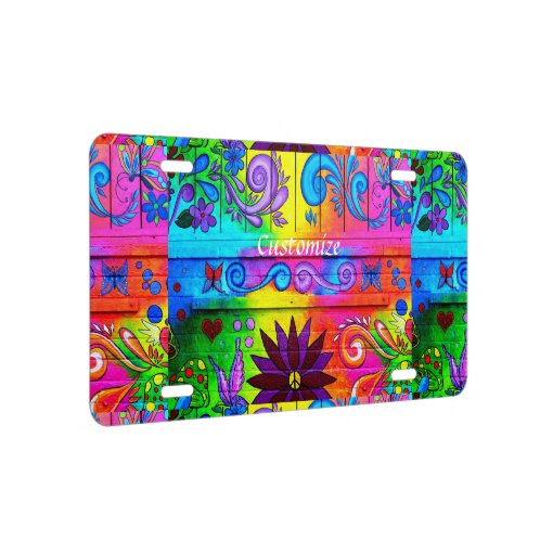groovy peace and love hippie license plate | Zazzle