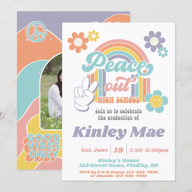 Groovy Peace Out High School Graduation Party Invitation | Zazzle