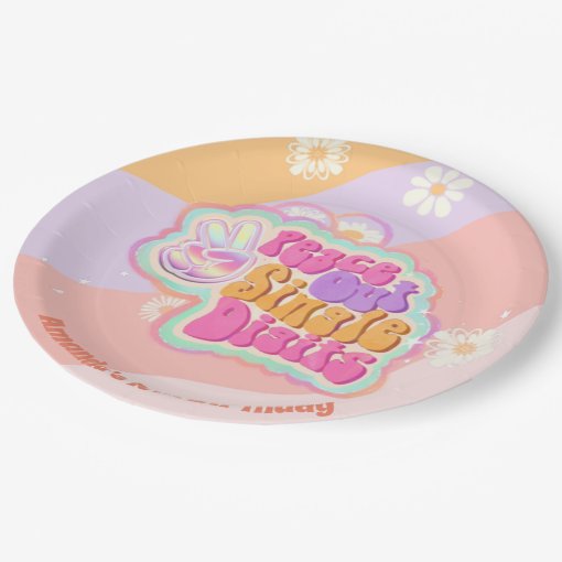 Groovy Peace Out Single Digits 10th Paper Plates | Zazzle