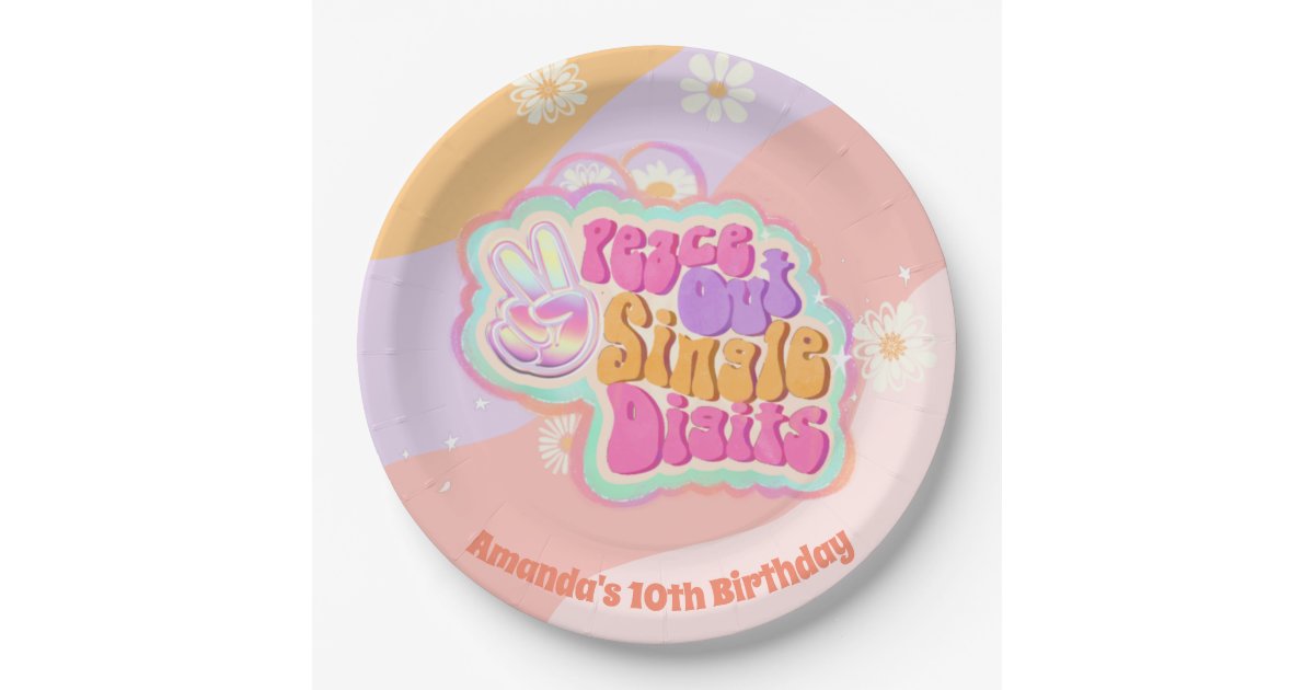 Groovy Peace Out Single Digits 10th Paper Plates | Zazzle