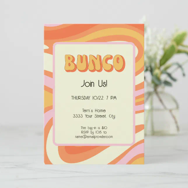 Groovy Pink and Orange Bunco Invitation | Zazzle