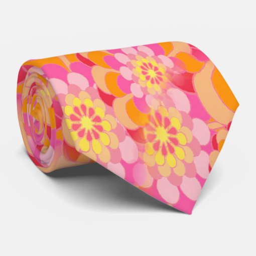 Groovy Psychedelic Pink Orange Hippy Flower Neck Tie | Zazzle