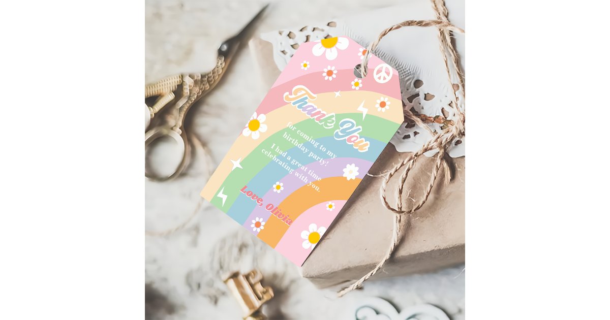 Groovy Rainbow Birthday Party Thank You Gift Tag | Zazzle