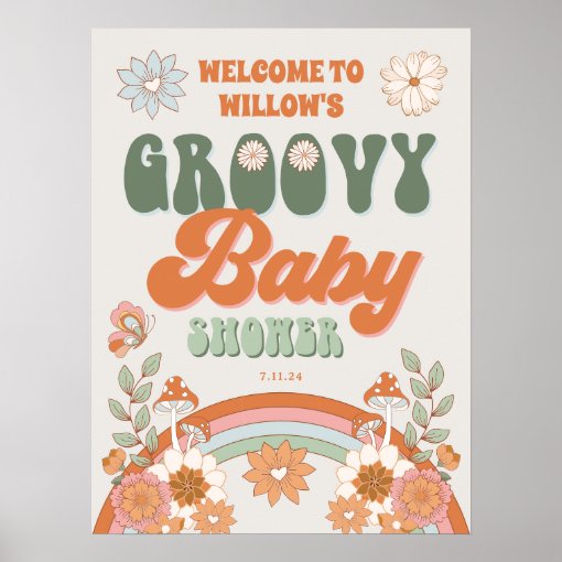 Groovy Rainbow Hippie Baby Shower Welcome Poster | Zazzle