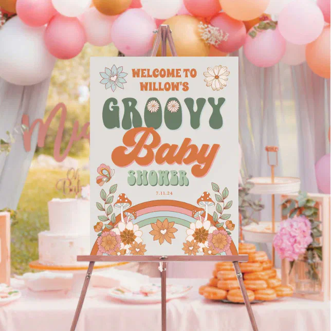Groovy Rainbow Hippie Baby Shower Welcome Sign | Zazzle