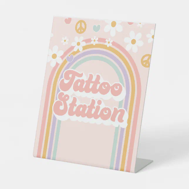 Groovy Rainbow Tattoo Station Birthday Sign | Zazzle
