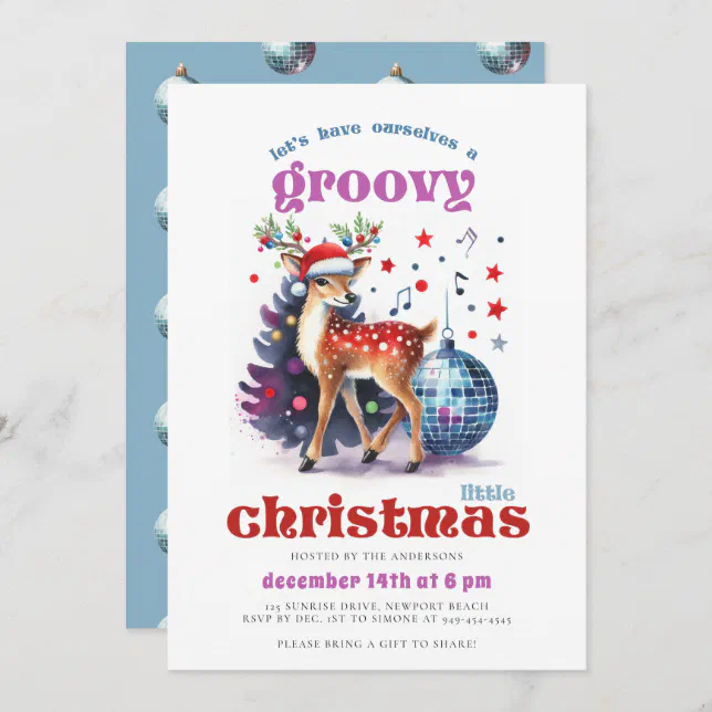 Groovy Reindeer Disco Ball Funny Christmas Party Invitation | Zazzle
