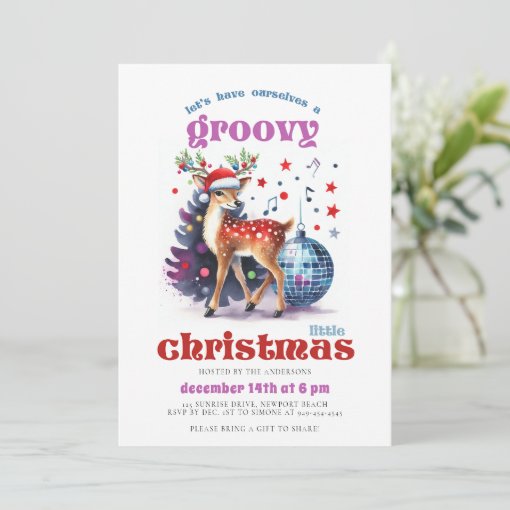 Groovy Reindeer Disco Ball Funny Christmas Party Invitation | Zazzle