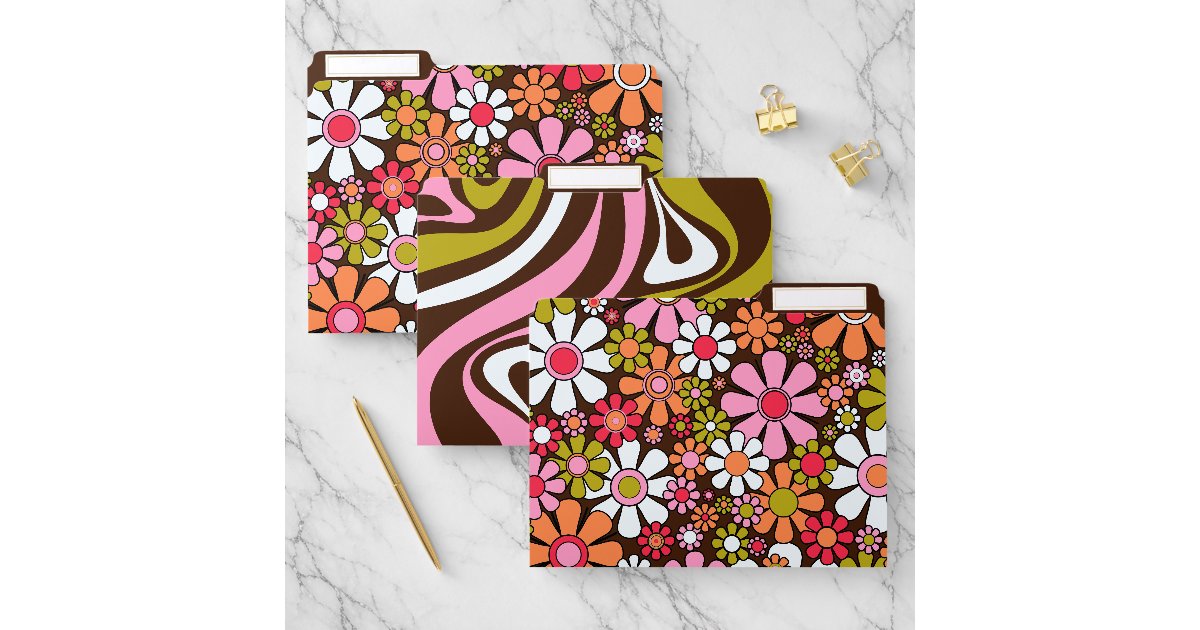 Groovy Retro 60s 70s Patterns Brown Pink Green File Folder | Zazzle