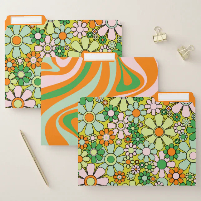 Groovy Retro 60s 70s Patterns Orange Green File Folder | Zazzle