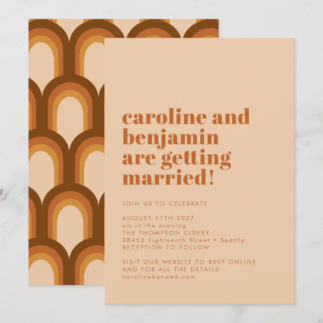 Groovy Retro 70s Design Beige Terracotta Wedding Invitation | Zazzle
