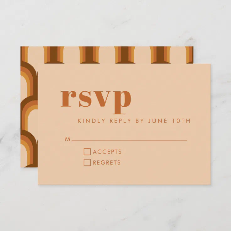 Groovy Retro 70s Design in Brown and Sand Wedding RSVP Card | Zazzle