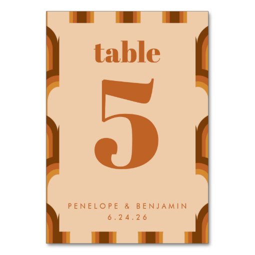 Groovy Retro 70s Design in Brown and Sand Wedding Table Number | Zazzle