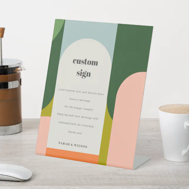 Groovy Retro Arch Abstract Wedding Custom Party Pedestal Sign | Zazzle