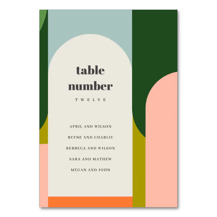 Groovy Retro Arch Abstract Wedding Seating Chart Table Number | Zazzle