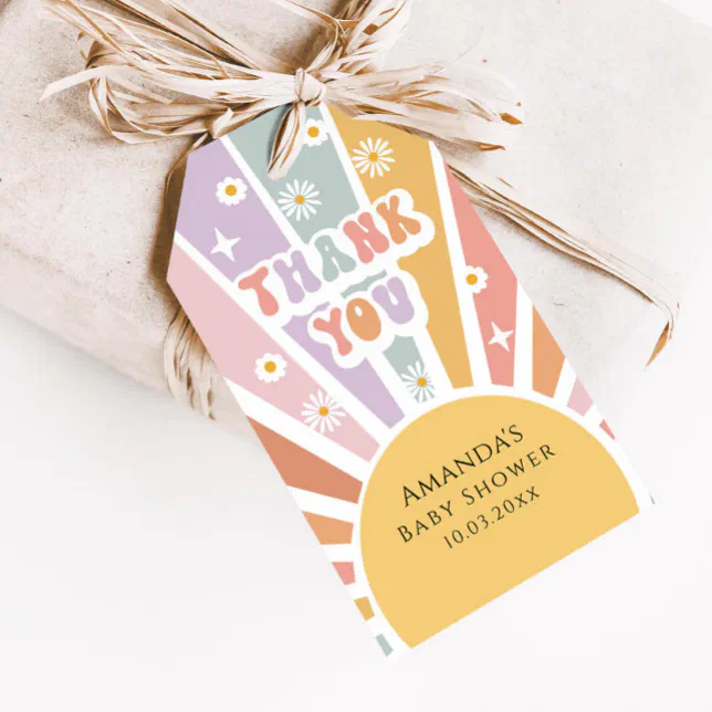 Groovy Retro Baby Shower Thank You Gift Tags | Zazzle